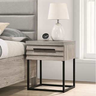 Contemporary Wood Nightstand with Metal Base - Bed Bath & Beyond - 41306205