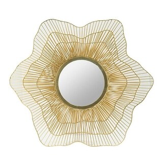 Gold Iron Sunburst Accent Wall Mirror with Sculptural Floral Frame - 2. ...