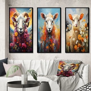Designart "Pink Sheep Enchanted Ewes" Animals Framed Wall Art Set Of 3 ...