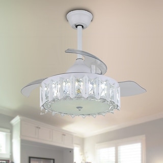 36" Chrome Crystal Ceiling Fan with LED Kit Modern Pendant Ceiling Fan ...