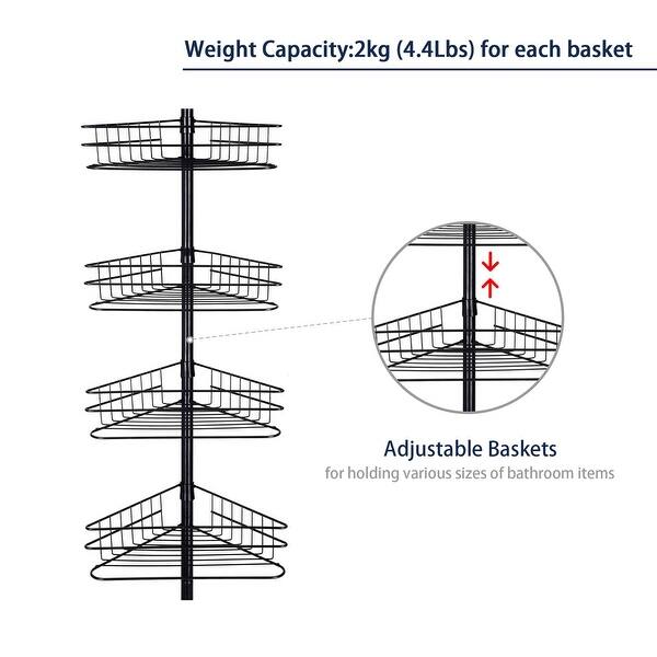 4 Layers Metal Shelf Caddy Pole Wall Rack Storage Organizer Black - On ...