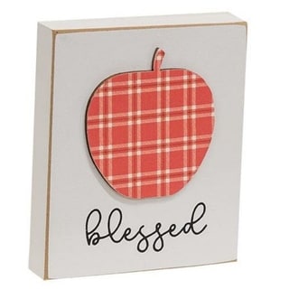 Blessed Plaid Apple Wood Block - 4.5"H x 4"W x 0.75"D - Bed Bath ...