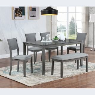 6 Piece Kitchen Dining Set for 6 People with 4 Upholstered Chairs and a ...