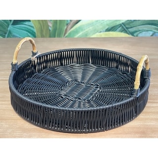 Outdoor/Indoor Decorative Black Wicker Serving Tray With Handle - D:14 ...