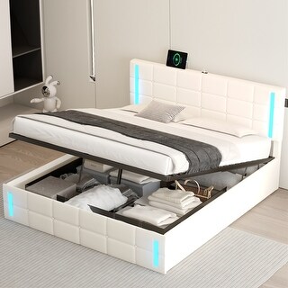 Faux Leather Upholstered Bed Frame led lighting Curve King Size Gray ...