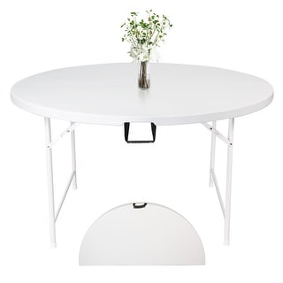 48" Round Plastic Folding Table for 4-6 Seats, White - 48"D x 48"W x 29 ...
