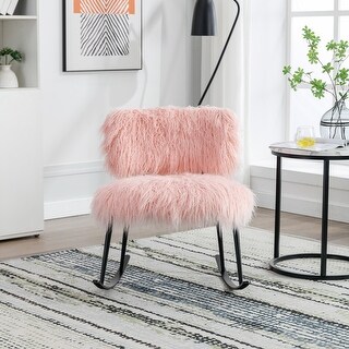 Modern Faux Fur Plush Rocking Chair with Metal Rocker for Living Room ...