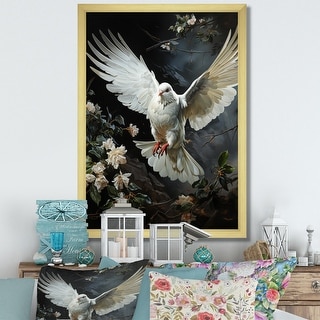 Designart "White Dove Messenger Of Peace" Dove Framed Canvas Prints ...