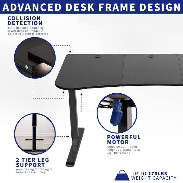 Electric Height Adjustable 63x32" Memory Stand Up Desk, Black Table Top ...