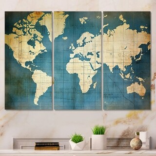 Designart "Ancient Map of The World VI" Maps Wall Art Living Room Set ...