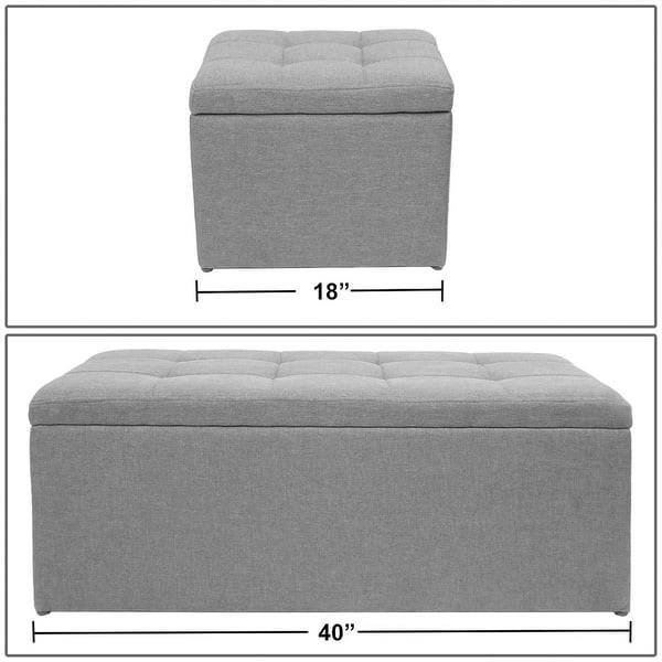 Rectangular Storage Ottoman Tufted Cube Ottomans Set of 3 Dark Gray ...