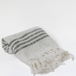 Ivory And Dark Gray Striped Cotton With Tassels Throw - Bed Bath ...