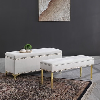 Large Storage Benche Set 2 in 1 Benches Tufted Velvet Benches Gold Leg ...
