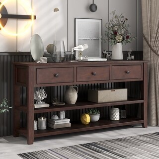 Espresso 3-drawer Entryway Console Table with 2-Tier Open Shelves - On ...