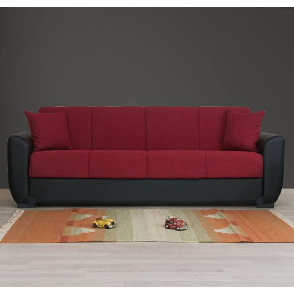 Myrtle Red and Black Convertible Sleeper Sofa with Storage - Overstock ...