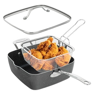 Granitestone Nonstick 4 Pc 9.5 Inch deep Square Pan with Fry Basket and ...