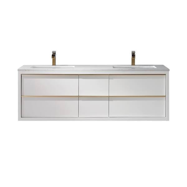 Altair Morgan Double Bathroom Vanity Set in White and Aosta White ...