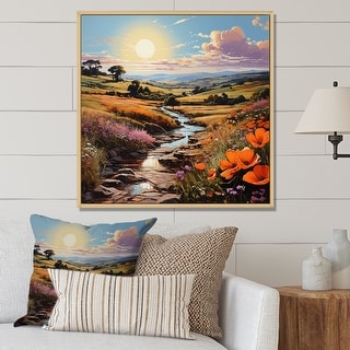 Designart "Farm Summer Fauvist Field II" Countryside Framed Canvas Art ...