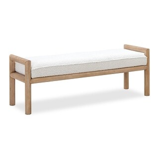 Dory 60 Inch Bench, Boucle Upholstered Seat, Rounded Frame, Brown Wood ...