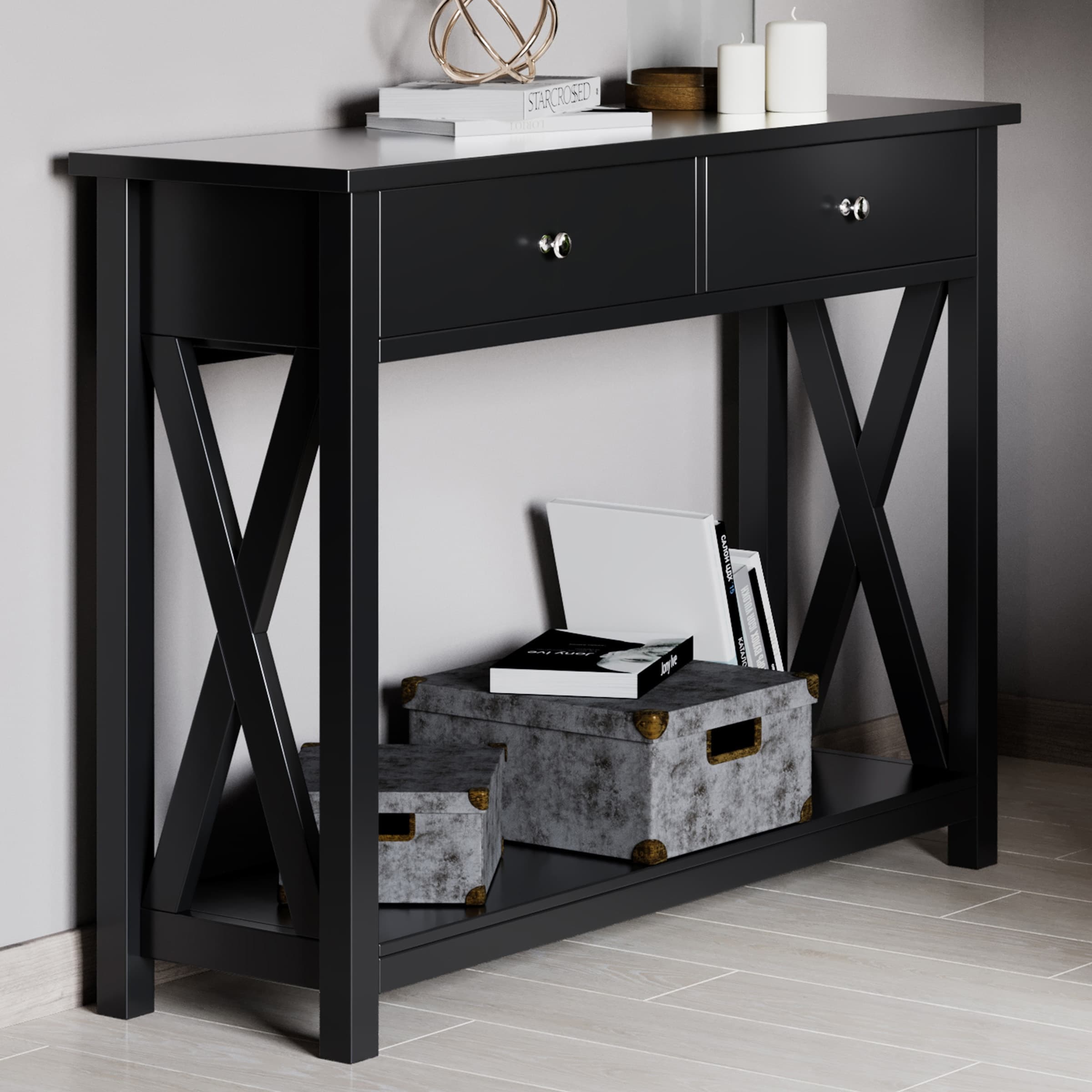 Console Table with Two Drawers undefined 2 Tier Entryway Table with Storage Shelf by Lavish Home Black On Sale Bed Bath Beyond 36799683