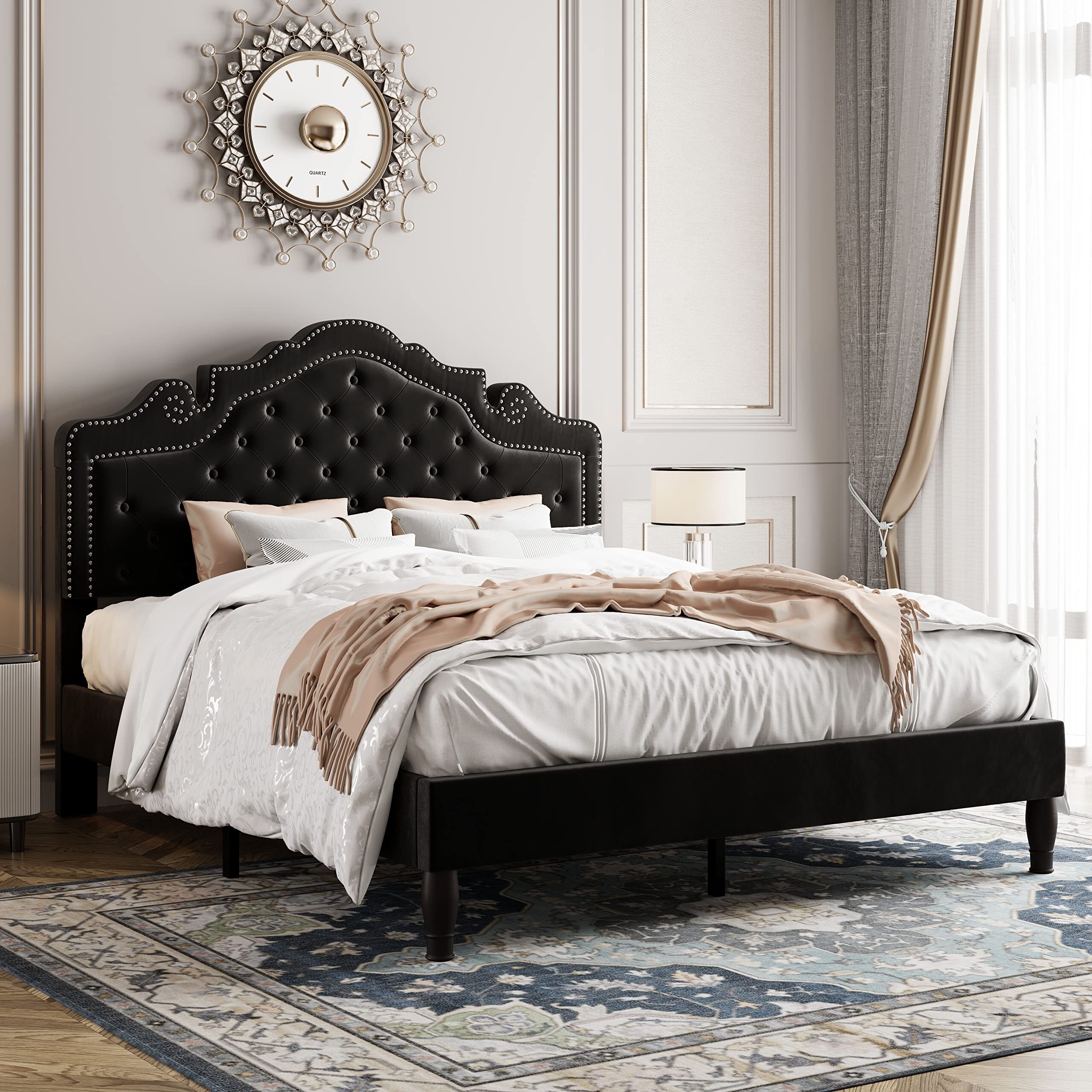 Black velour bed frame store