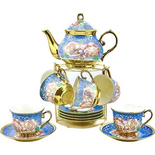20Pieces Porcelain Chinese Tea Set With Holder,Painting,Sapphire Blue ...