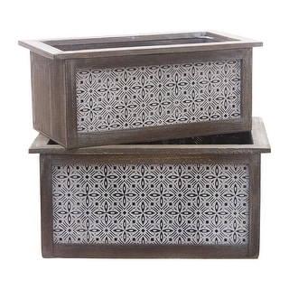 Set of 2 Brown and Gray Distressed Flower Screen Boxes - Bed Bath ...