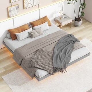 King Size Low Profile Floating Platform Bed with Underbed LED Lighting ...