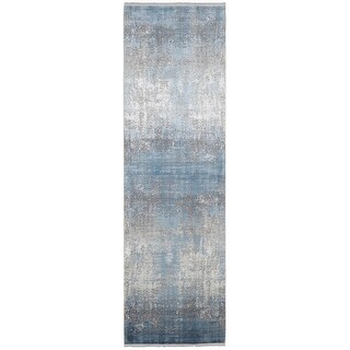 3' X 10' Blue Gray And Silver Abstract Power Loom Distressed Runner Rug ...