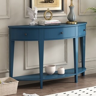 Navy Blue Console Table Living Room Sofa Table with 3 Storage Drawers ...
