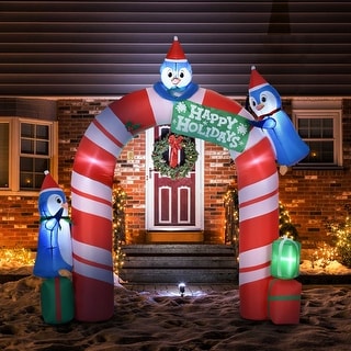 Outsunny 8ft Christmas Inflatable Candy Cane Archway with Three ...