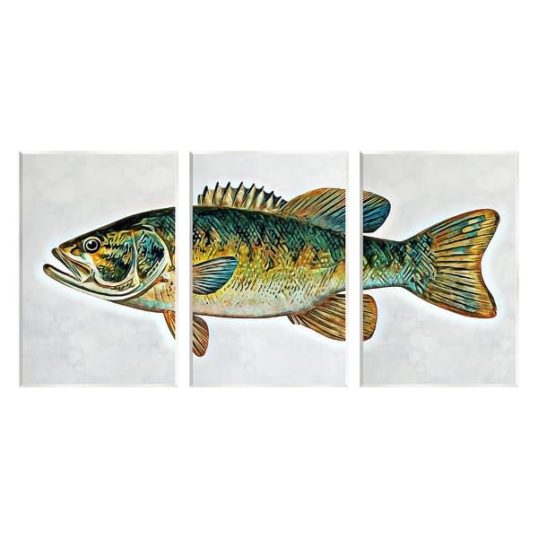 Stupell Lake House Bass Fish Wildlife 3 Piece Wall Plaque Art Set by ...