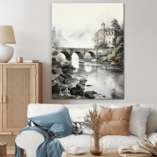 Designart "Grey Bridge Majestic Arch Graphite IV" Bridges Canvas Print ...