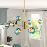 15-Light Modern Glam Linear Sputnik Gradient Blue Glass Globe Bubble ...