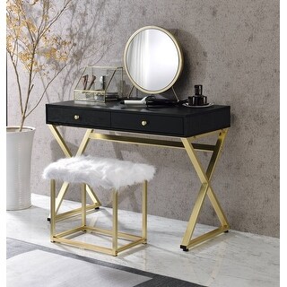 Vanity Desk w/USB in Black & Brass Finish,Contemporary Style - Bed Bath ...