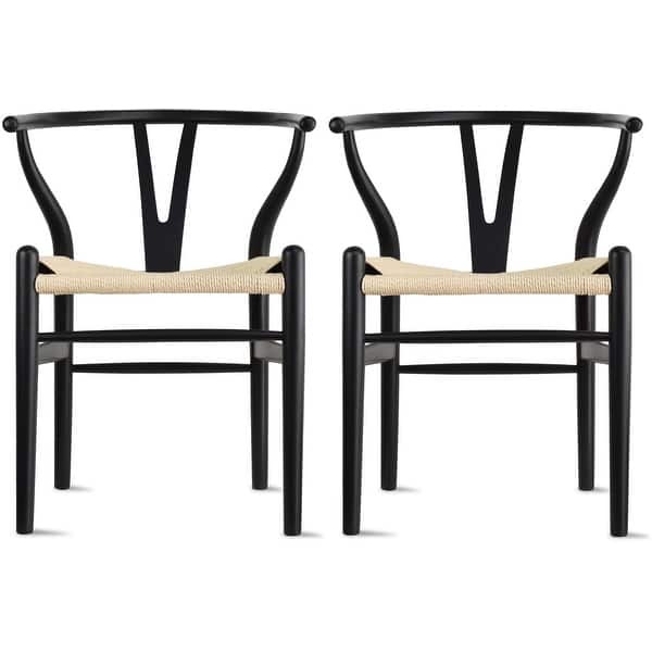 Set of 2 Black Modern Wood Dining Chair With Y Back Arm Armchair Hemp ...