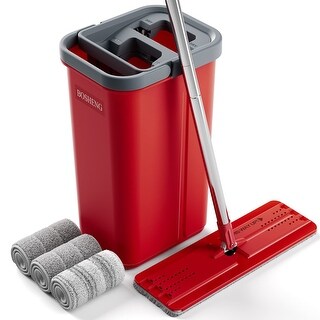 Flat Squeeze Mop and Bucket with Wringer Set, 3 Washable Microfiber ...