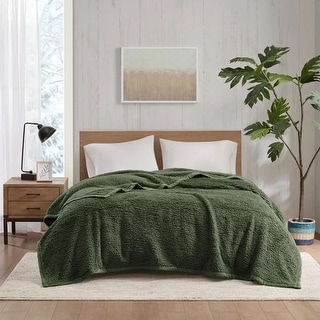 Full/Queen Cozy Soft Velvet Binding Berber Solid Blanket Green - Bed ...