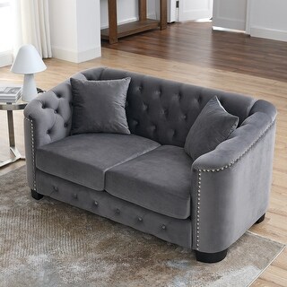 Tufted Backrest Couch Velvet Upholstered Loveseat w/ Nailhead Arms ...