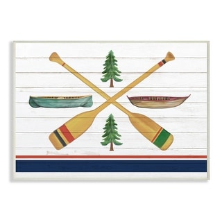 Stupell Camping Crossed Oars Boats Brown Blue White Rustic Art Wood ...