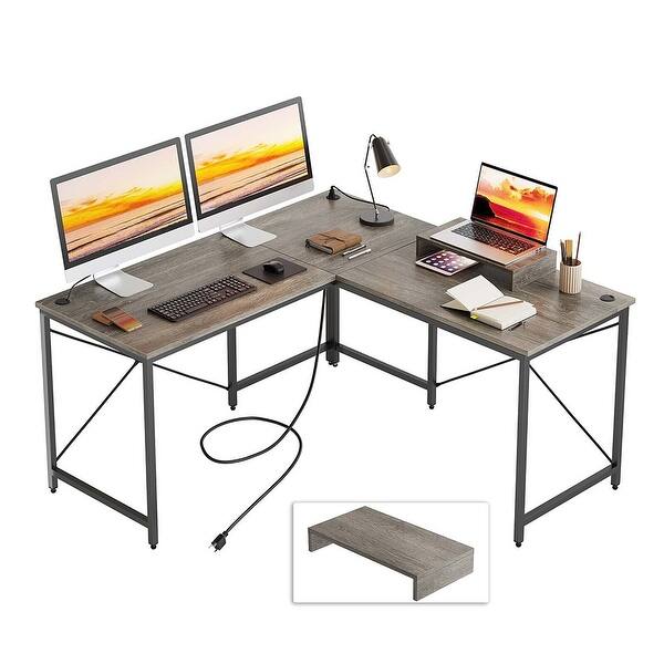 60'' Computer Desk Workstation W/ Monitor Stand & Cable Socket Grey ...