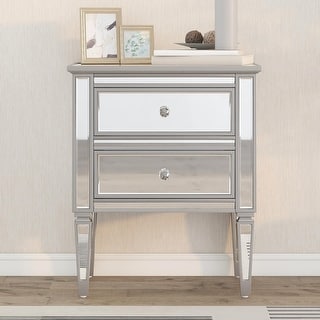 Elegant Mirrored Side Table with 2 Drawers - Bed Bath & Beyond - 38261528