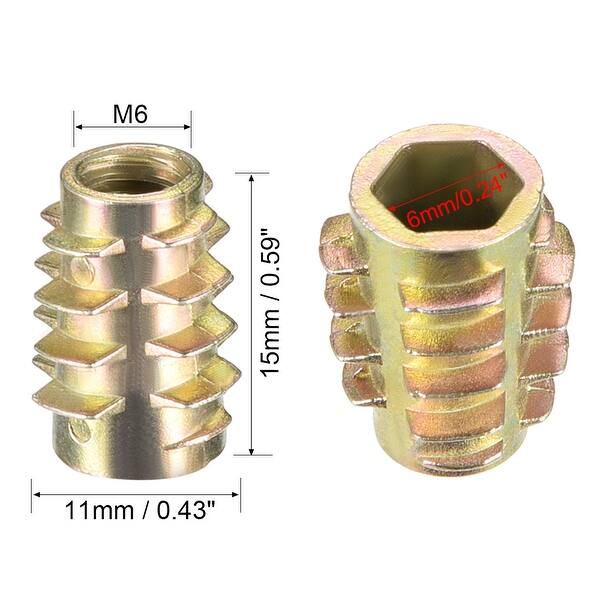 Threaded Insert Nuts Zinc Alloy Hex-Flush M6 Internal Threads 15mm ...