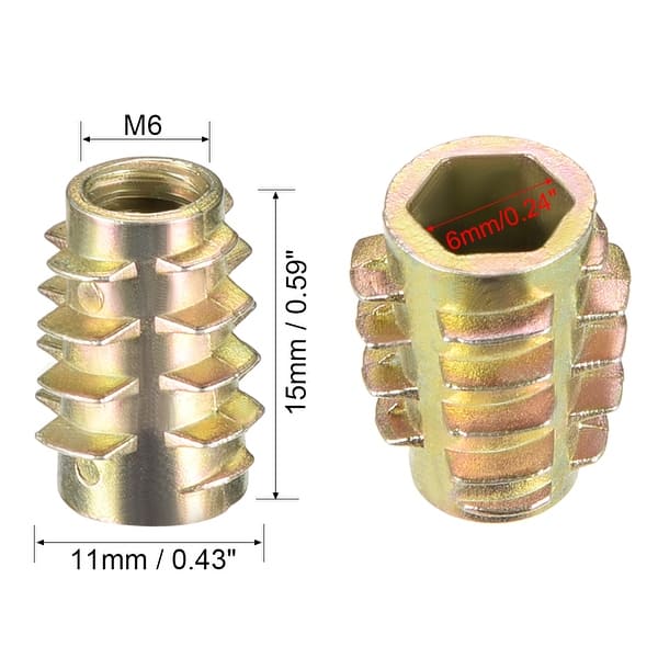 Threaded Insert Nuts Zinc Alloy Hex-Flush M6 Internal Threads 15mm ...