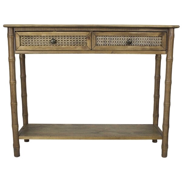 2 Drawer 1 Shelf Console Table W Cane Detail Wood Pine Cane In Rustic Wood Bed Bath Beyond 24230945