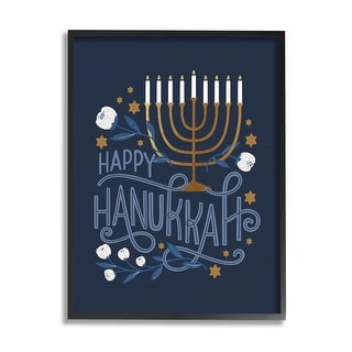 Stupell Happy Hanukkah Traditional Menorah Symbols Framed Giclee Art by ...