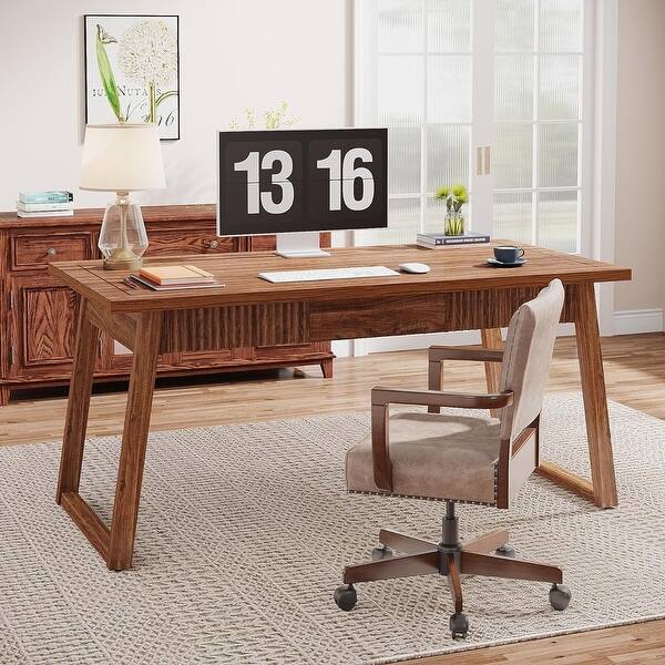 Home Office Executive Desk: 55undefined Solid Wood Computer Desk with ...