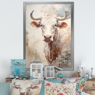 Designart "Handsome Beige Cattle Portrait" Cattle Framed Wall Art ...