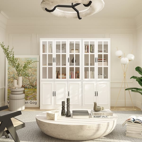 Tall Storage Cabinet Glass Doors Display Cabinet Bookcase Home Office