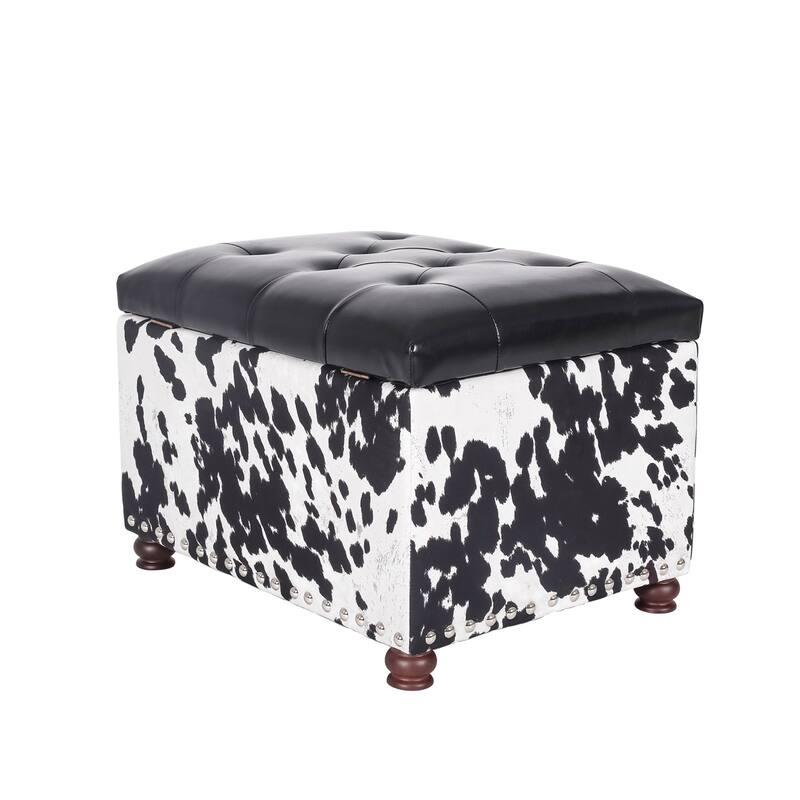 Adeco 24'' Rectangular Upholstered Storage Ottoman Fabric Foot stool ...